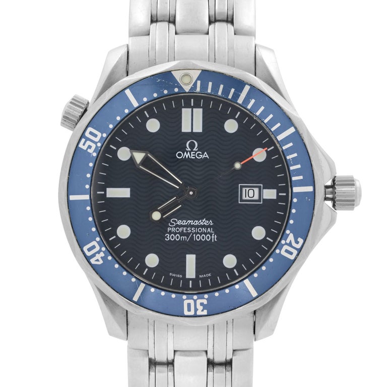 Omega Seamaster Stainless Steel Blue Wave Dial Quartz Mens Watch 2541. ...