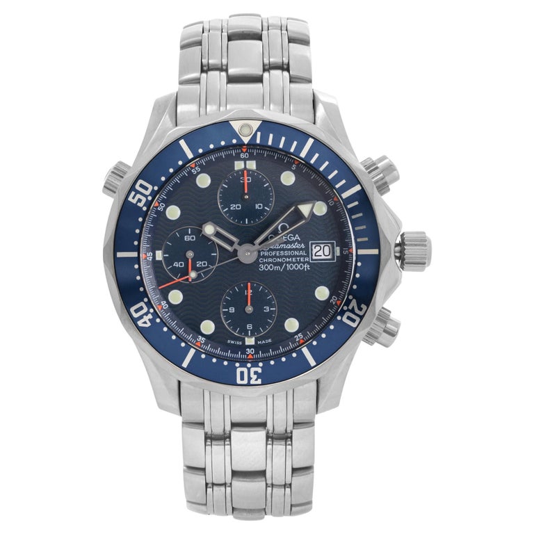 Omega Seamaster Diver 300 Chronograph Steel Blue Dial Mens Watch 2599. ...
