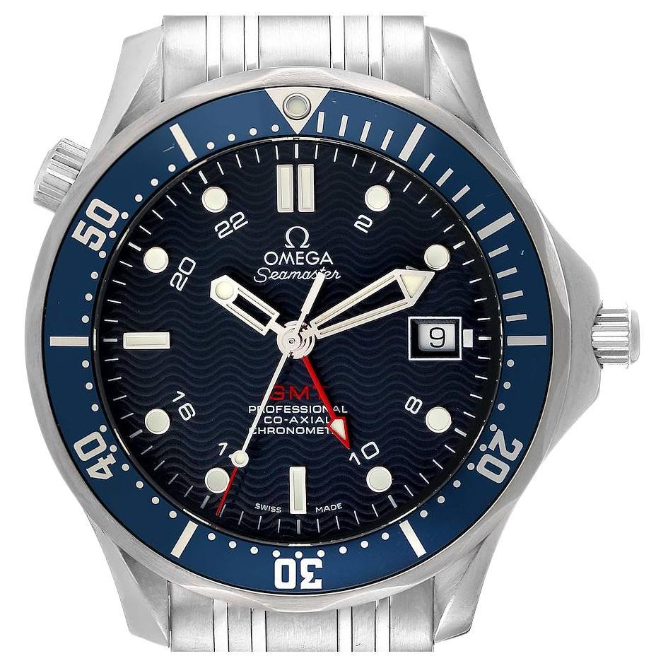 Omega Seamaster Diver 300M GMT Steel Co-Axial Blue Dial Mens Watch 2535 ...