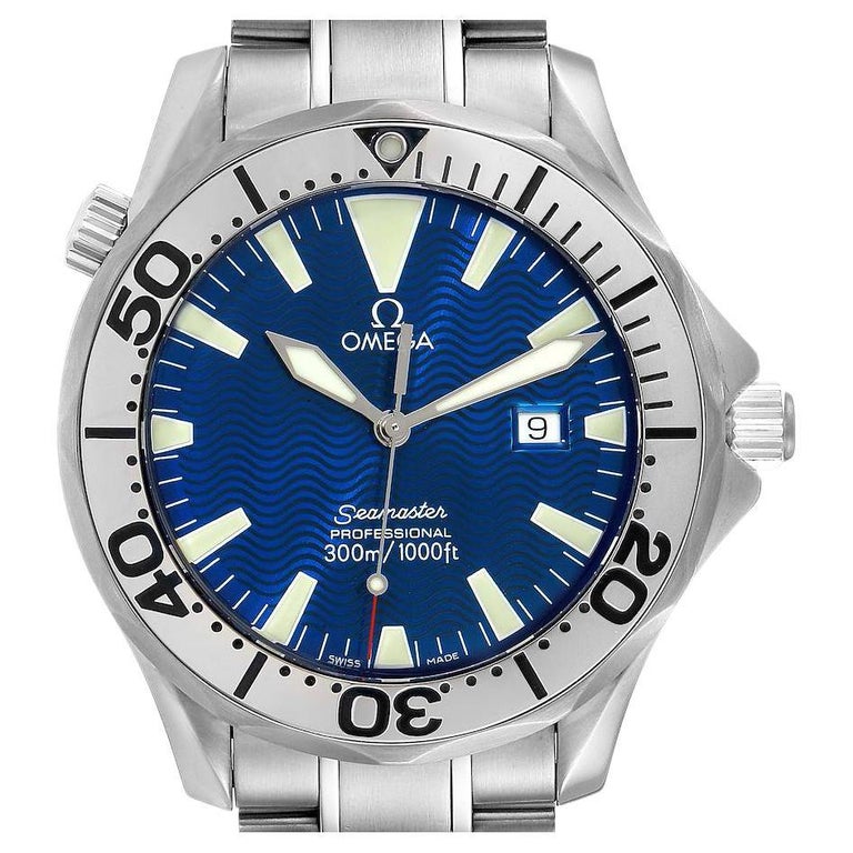 Omega Seamaster Electric Blue Wave Dial Mens Watch 2265.80.00 Box Card ...