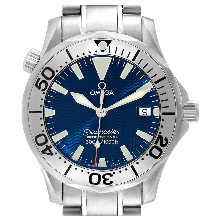 Omega Seamaster Electric Blue Wave Dial Midsize Watch 2263.80.00 at 1stDibs