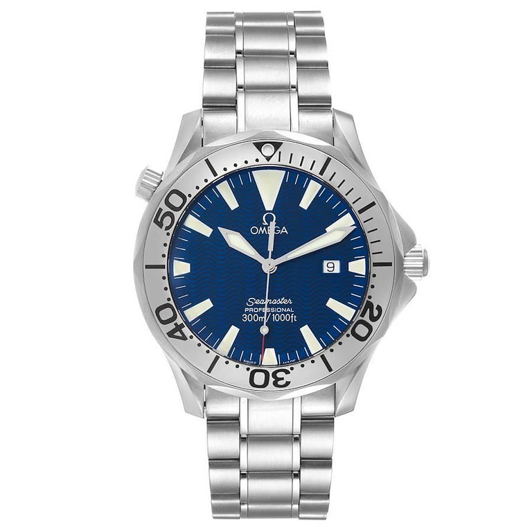 Omega Seamaster Electric Blue Wave Dial Steel Mens Watch 2265.80.00 Box ...