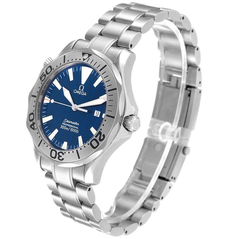 Omega Seamaster Electric Blue Wave Dial Steel Mens Watch 2265.80.00 Box Card at 1stDibs