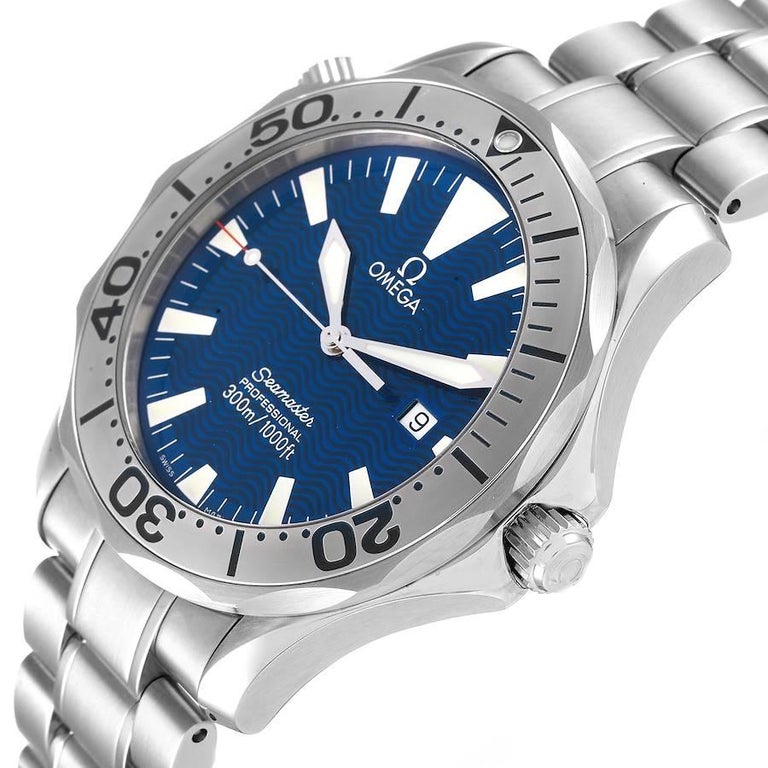 Omega Seamaster Electric Blue Wave Dial Steel Mens Watch 2265.80.00 Box ...