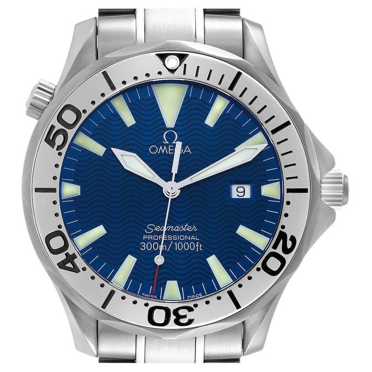 Omega Seamaster Electric Blue Wave Dial Steel Mens Watch 2265.80.00 Box ...
