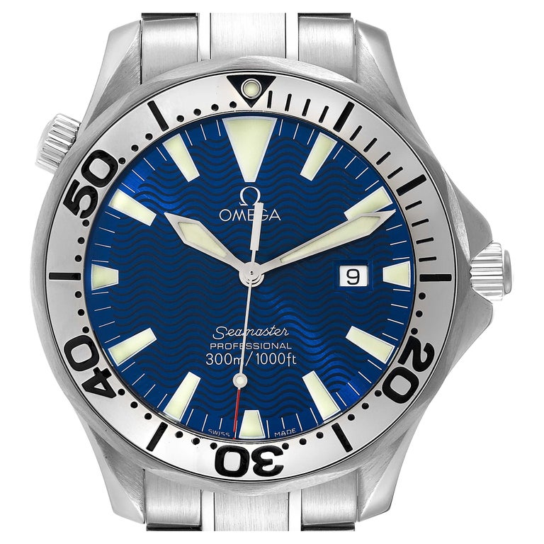 Omega Seamaster Electric Blue Wave Dial Steel Mens Watch 2265.80.00 ...