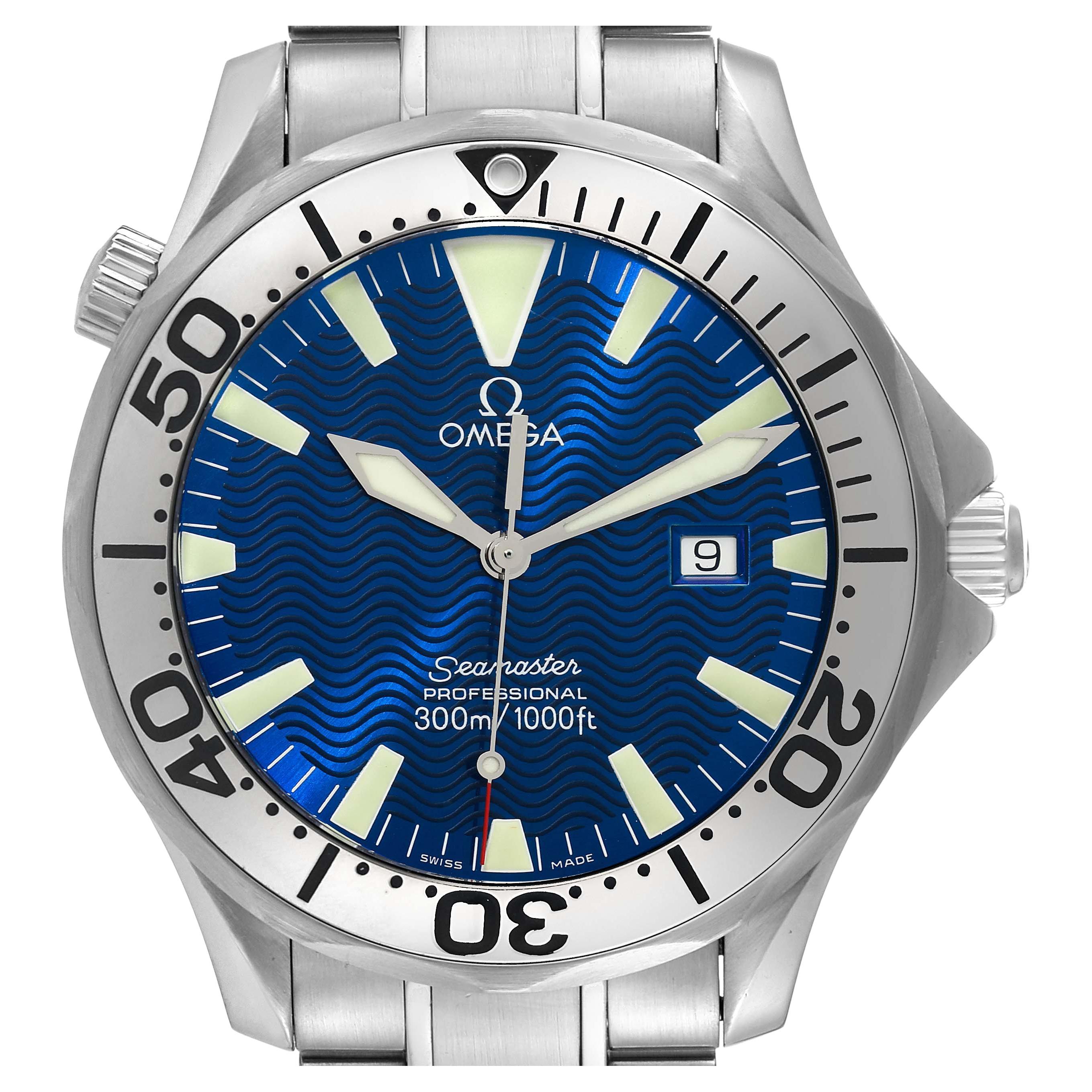 Omega Seamaster Bond Chrono Blue Wave Dial Mens Watch 2599.80.00 Card ...