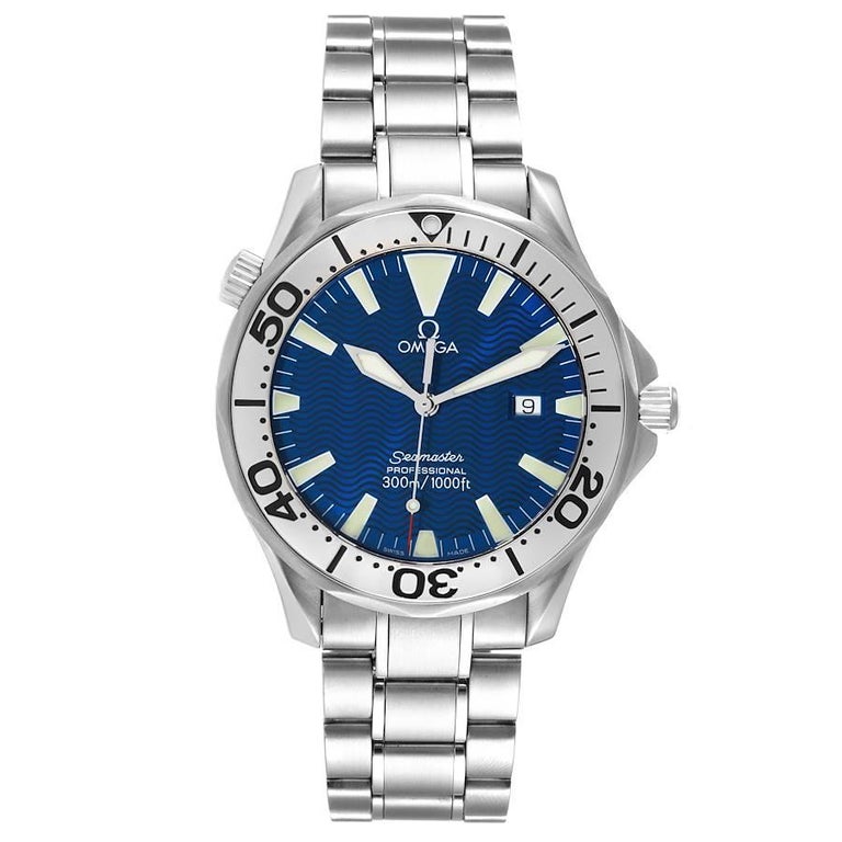 Omega Seamaster Electric Blue Wave Dial Steel Mens Watch 2265.80.00 at ...