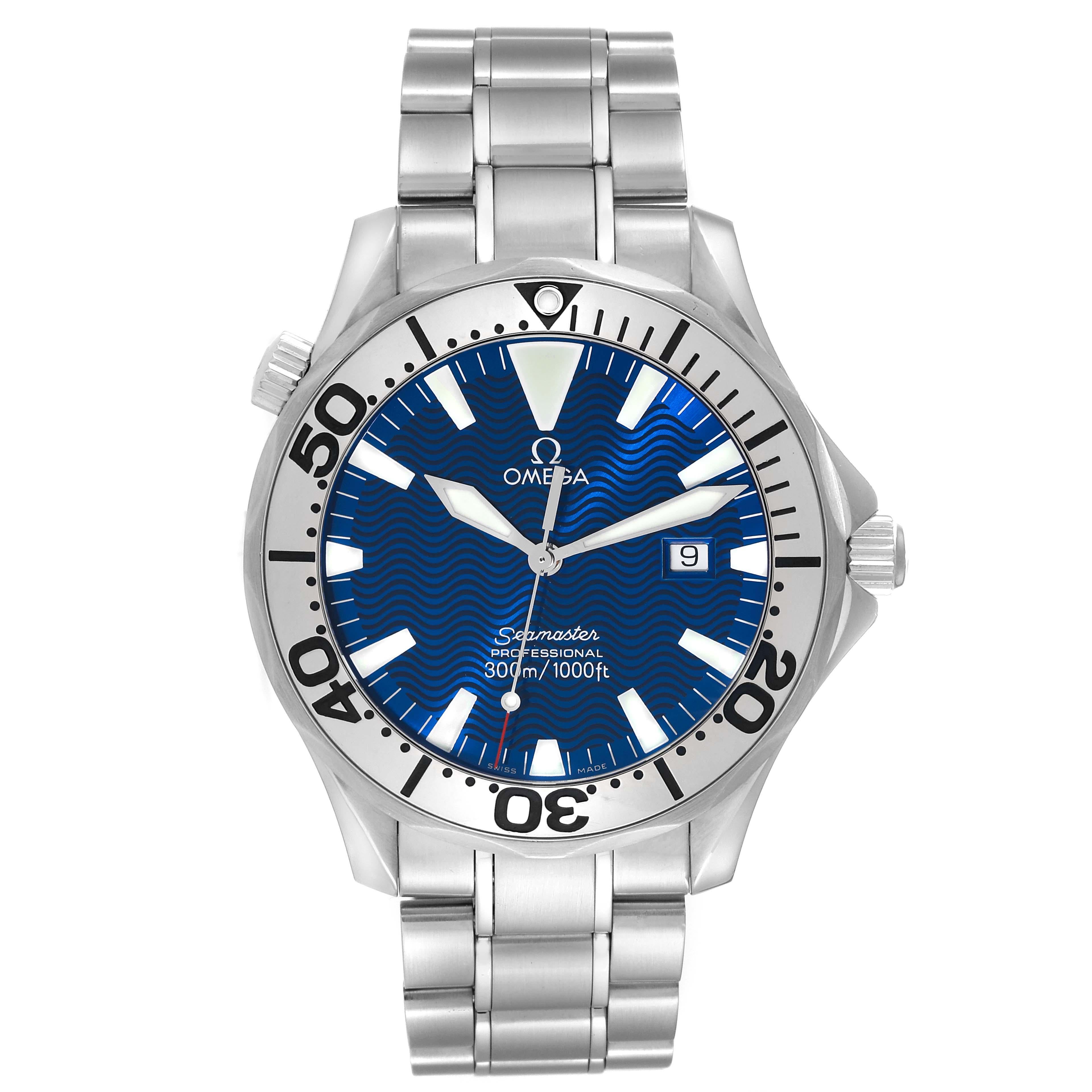Omega Seamaster Electric Blue Wave Dial Steel Mens Watch 2265.80.00 For Sale at 1stDibs
