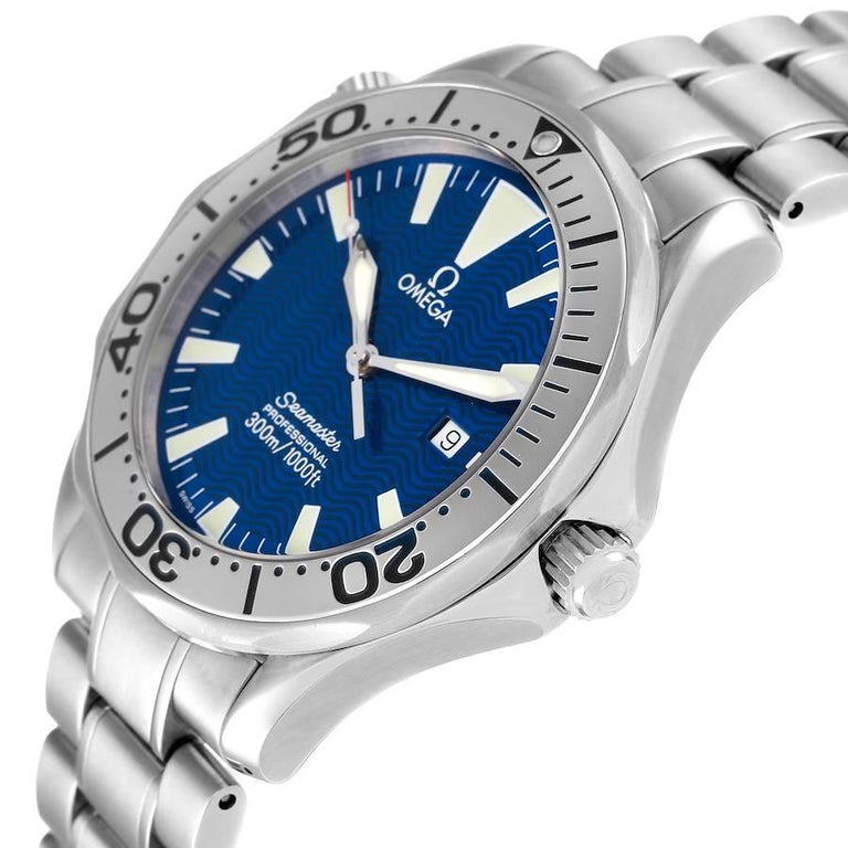 Omega Seamaster Electric Blue Wave Dial Steel Mens Watch 2265.80.00 at ...