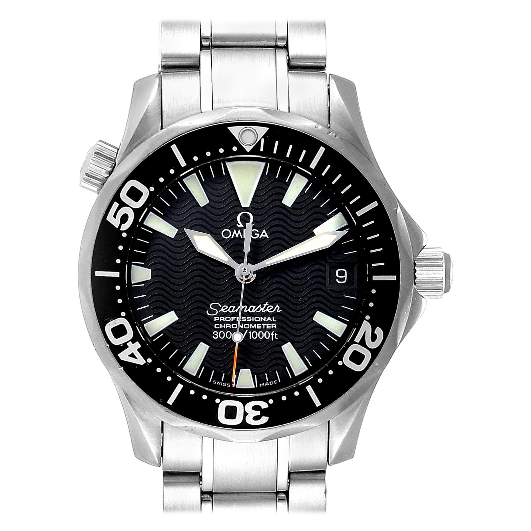 Omega Seamaster Midsize Black Wave Dial Steel Watch 2252.50.00 For Sale ...