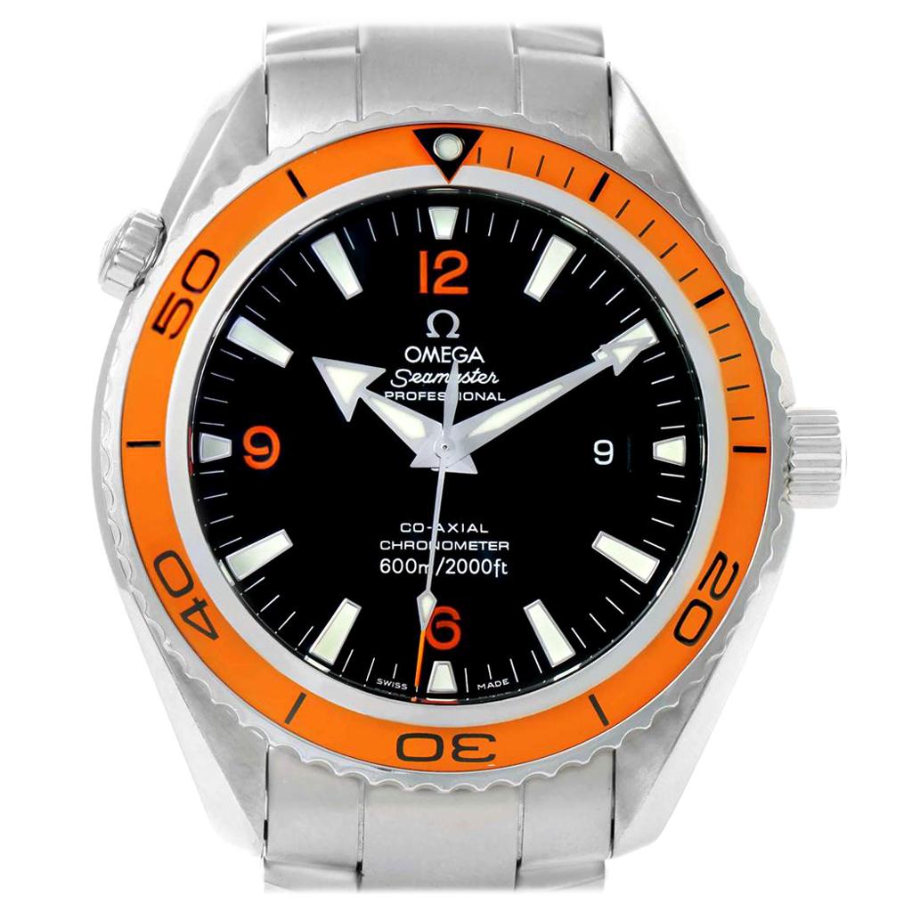 Omega Seamaster Planet Ocean Extra Large Orange Bezel Men's Watch 2208. ...