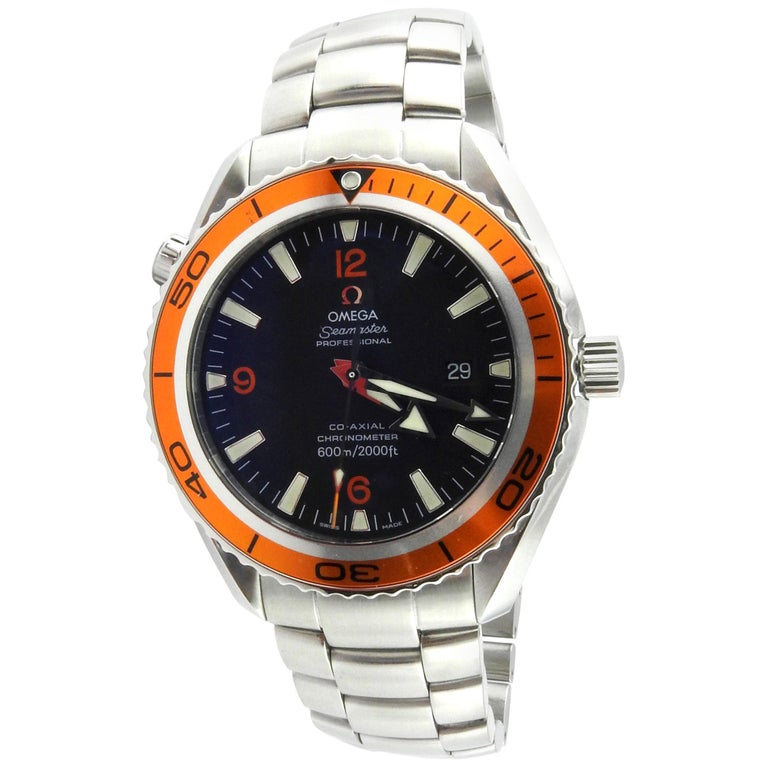 Omega Seamaster Planet Ocean Men's Watch Black Dial Orange Bezel Steel ...