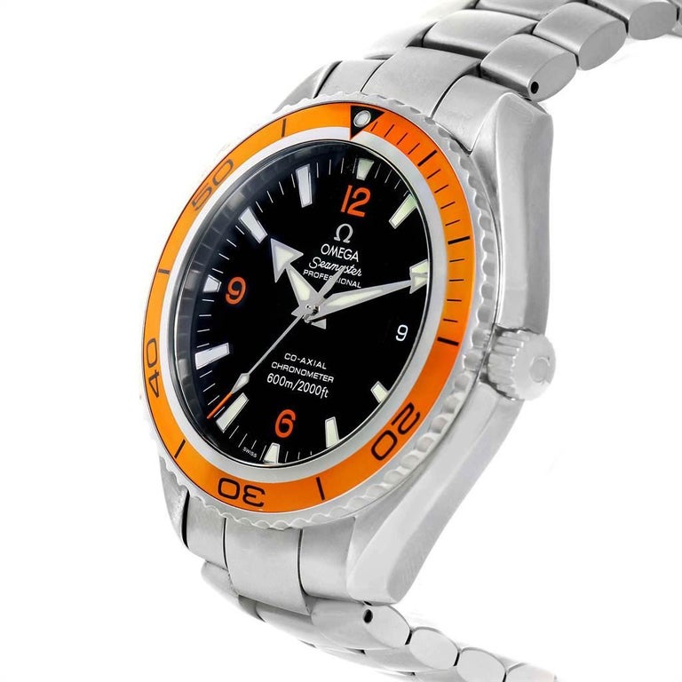 Omega Seamaster Planet Ocean Extra Large Orange Bezel Men's Watch 2208. ...