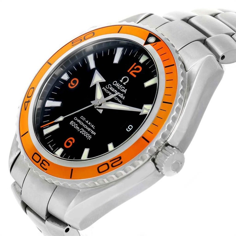 Omega Seamaster Planet Ocean Extra Large Orange Bezel Men's Watch 2208. ...