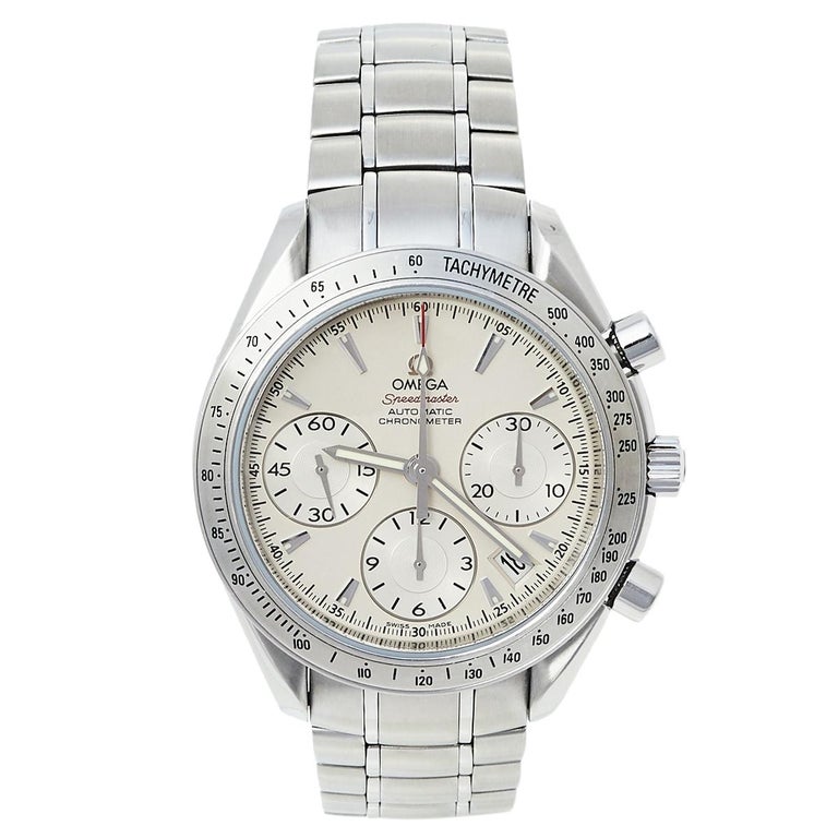 Omega Silver Stainless Steel Speedmaster Automatic Men's Wristwatch 39 ...