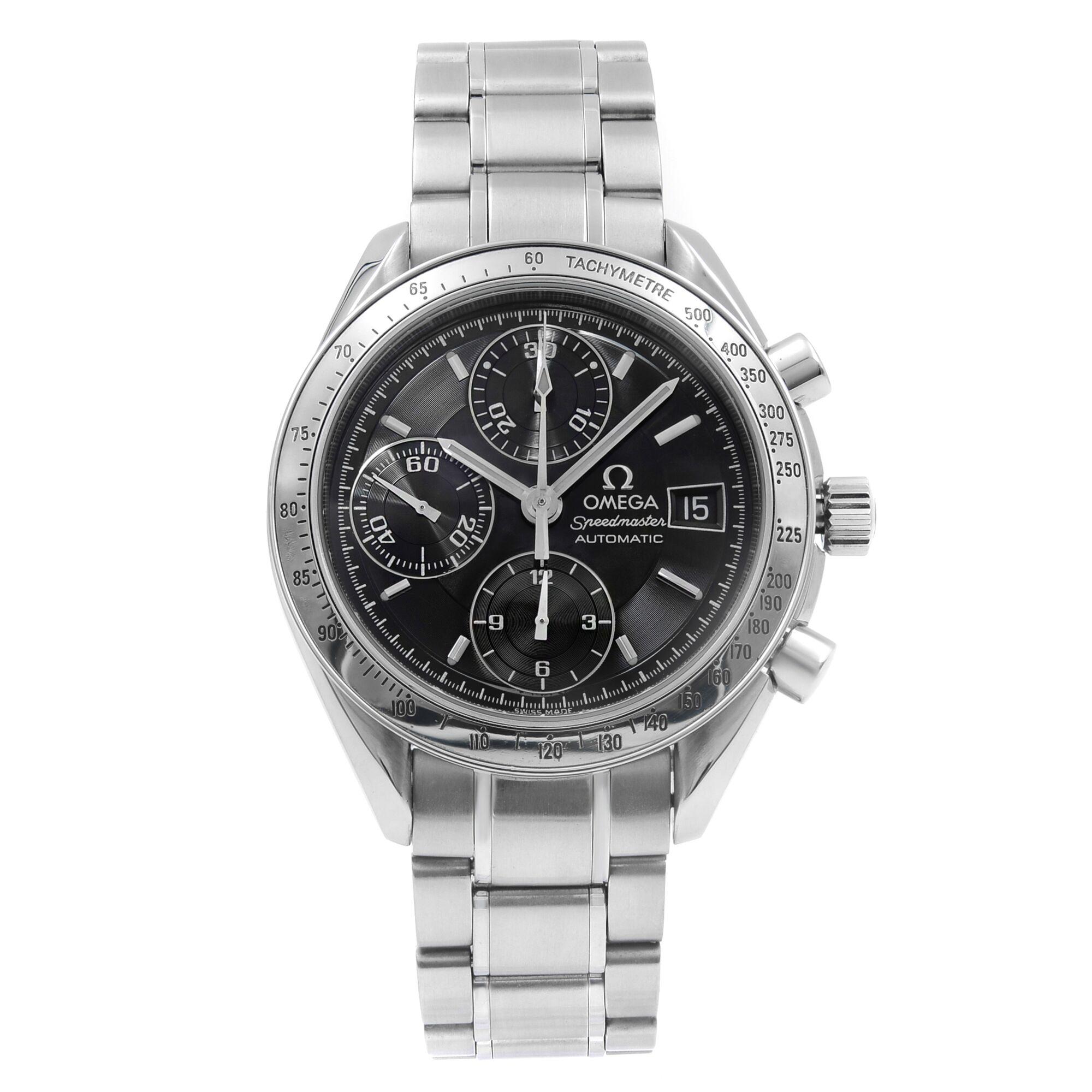 Omega Speedmaster Steel Chronograph Blue Dial Automatic Mens Watch 3521 ...
