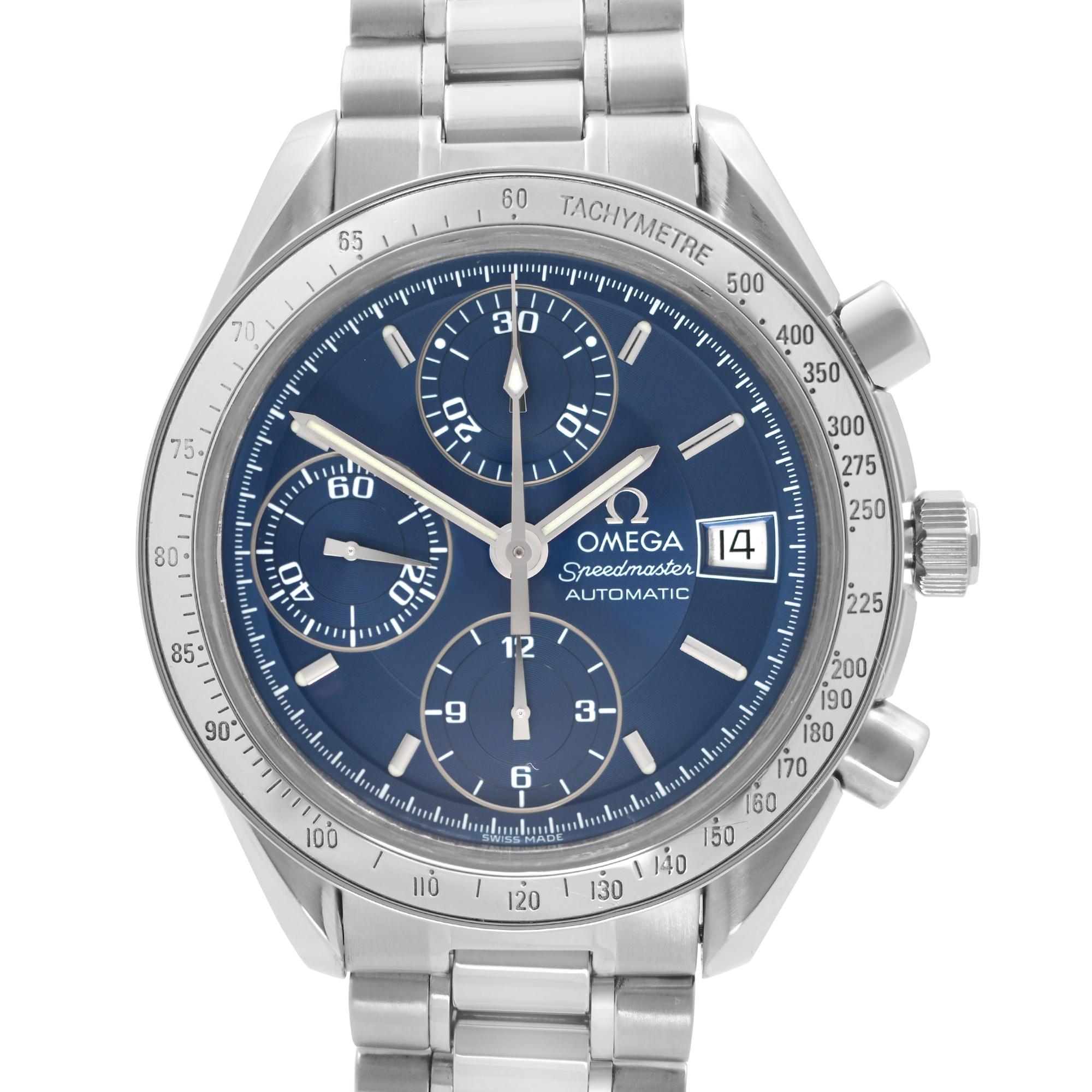 Omega Speedmaster Chronograph Steel Blue Dial Men's Automatic Watch ...