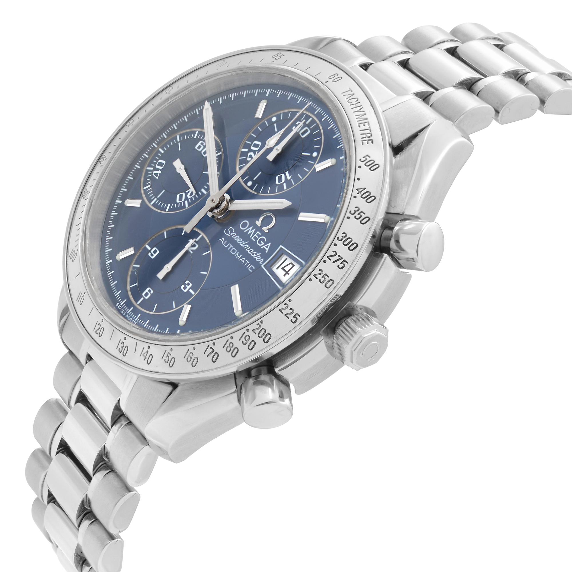 Omega Speedmaster Chronograph Steel Blue Dial Men's Automatic Watch ...