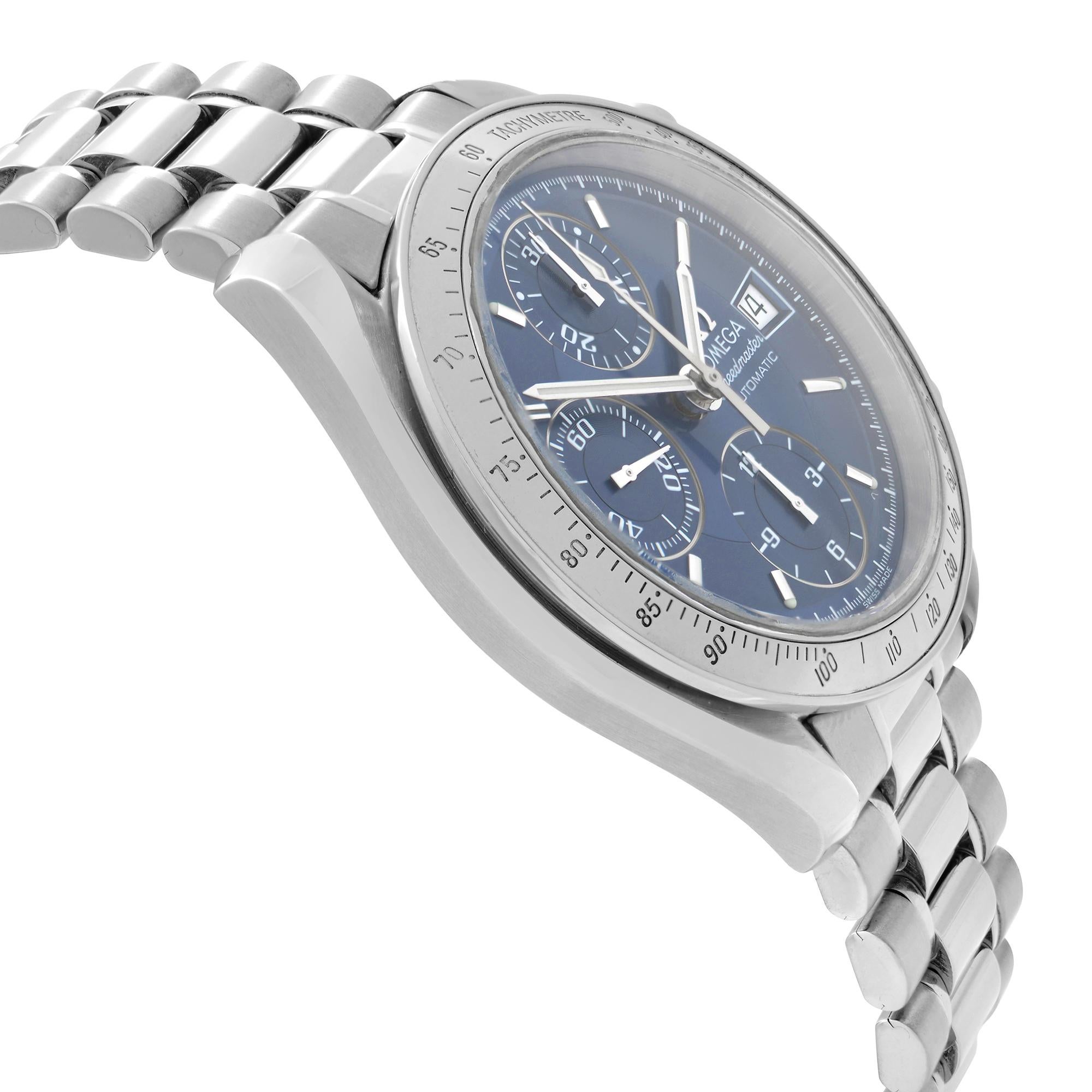 Omega Speedmaster Chronograph Steel Blue Dial Men's Automatic Watch ...