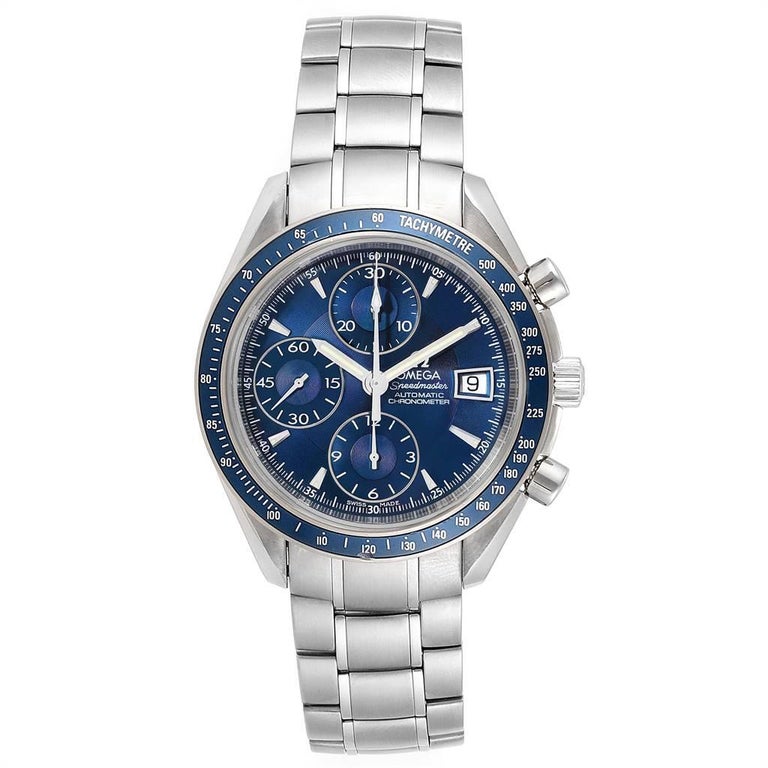 Omega Speedmaster Date Blue Dial Chrono Watch 3212.80.00 Box Card For ...
