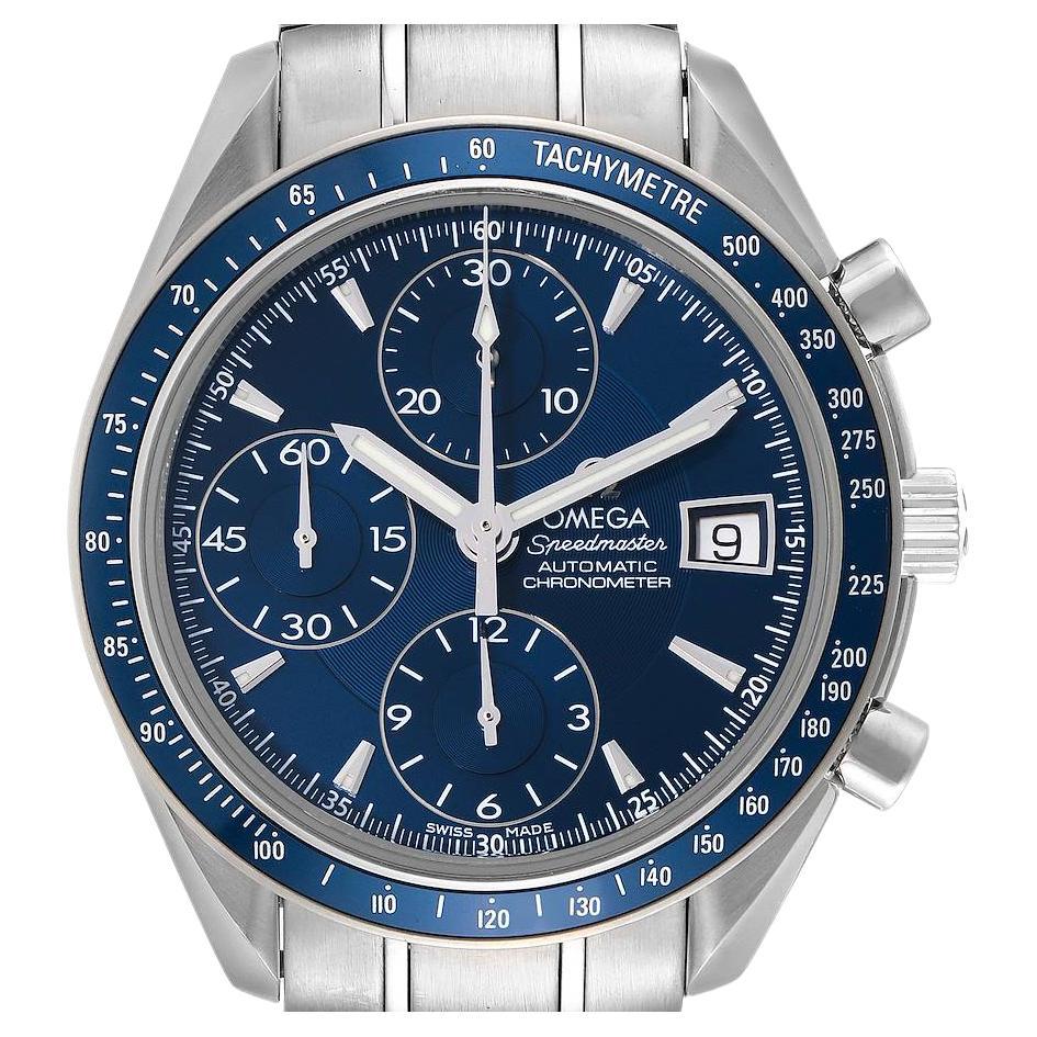 Omega Speedmaster Steel Chronograph Blue Dial Automatic Mens Watch 3521 ...