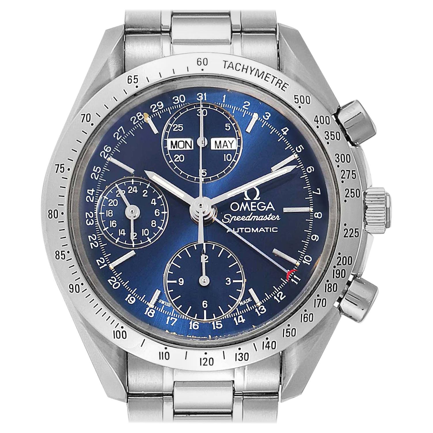 Omega Speedmaster Day Date Blue Dial Steel Men's Watch 3521.80.00 Card ...