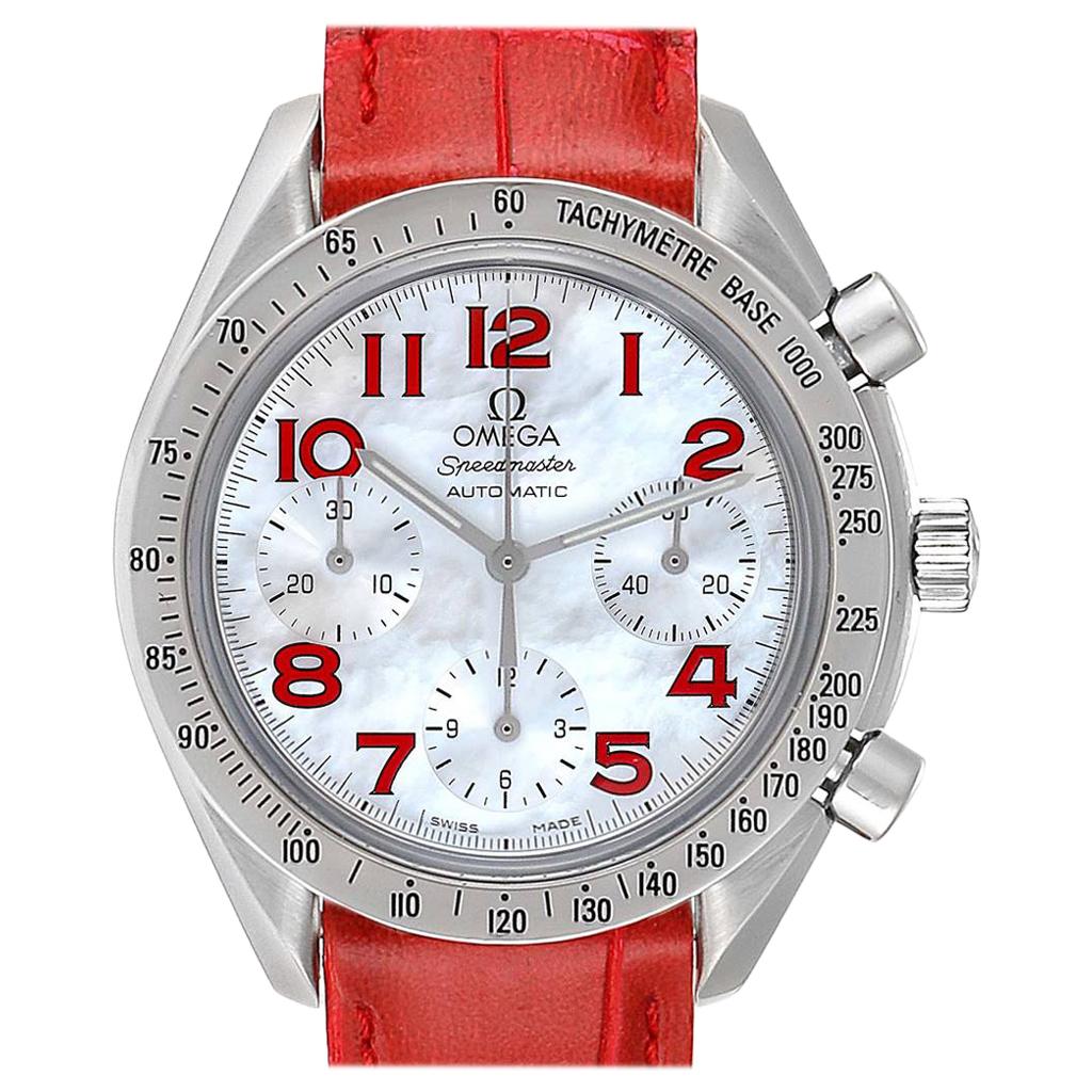 Omega Speedmaster Mother of Pearl Red Strap Ladies Watch 3834.79.40 For ...