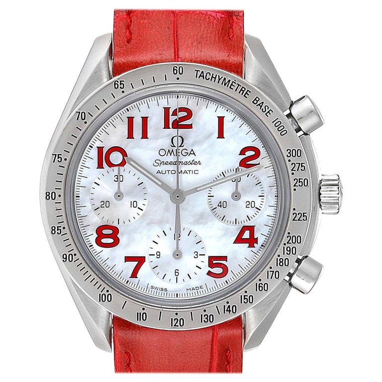 Omega Speedmaster Mother of Pearl Red Strap Ladies Watch 3834.79.40 For ...