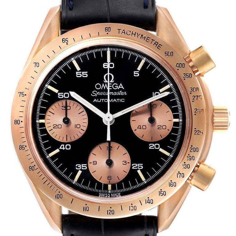 Omega Speedmaster Rose Gold Black Dial Mens Watch 1750033 at 1stDibs