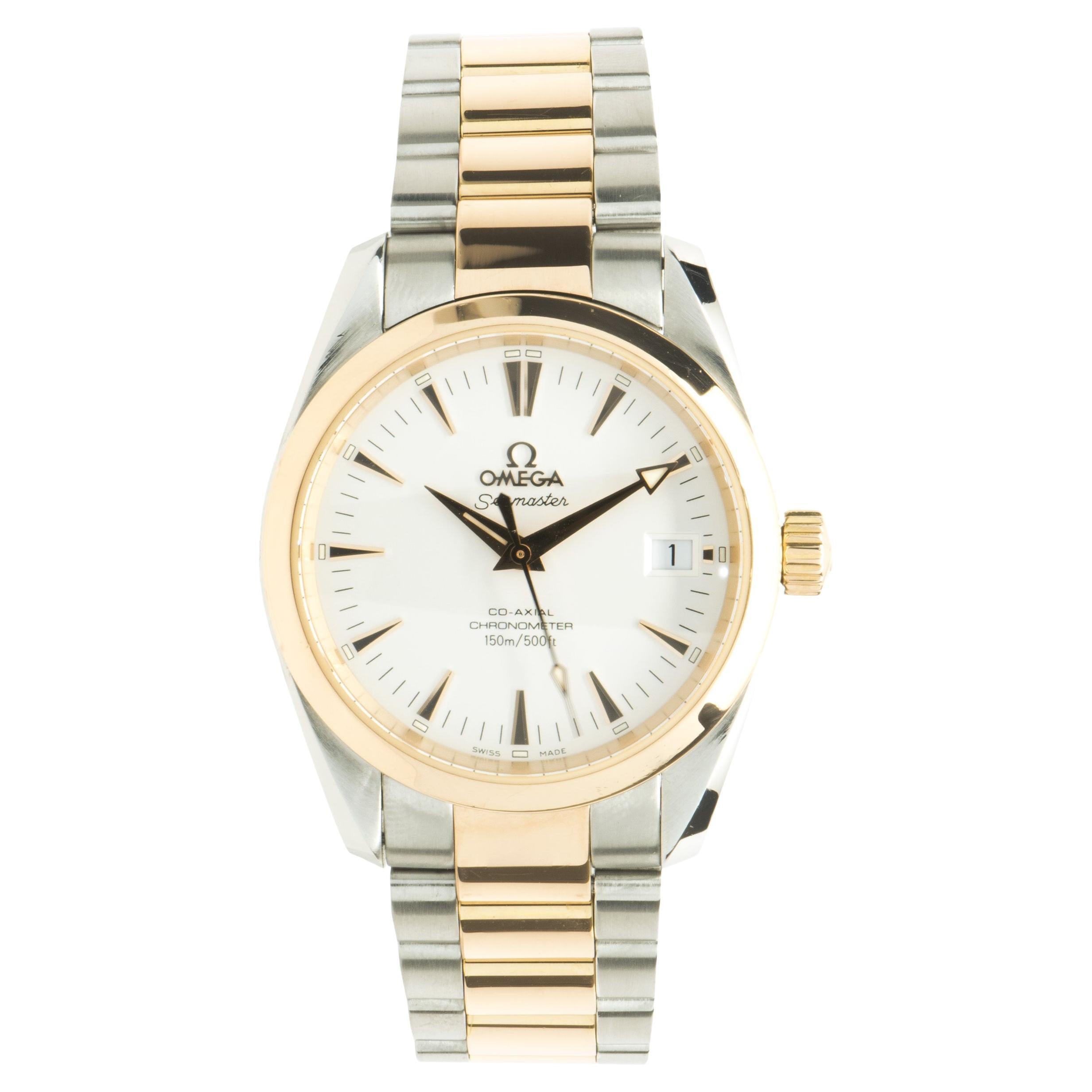 Omega Stainless Steel and 18 Karat Yellow Gold Aqua Terra For Sale at ...