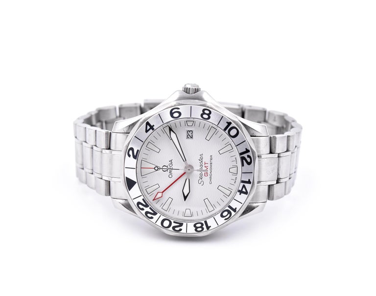 Omega Stainless Steel Seamaster GMT White Wave Dial at 1stDibs