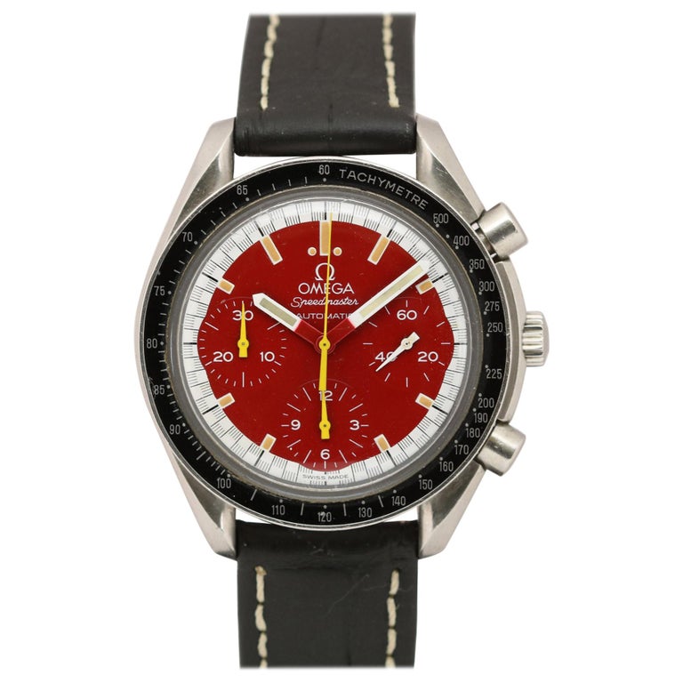 Omega Stainless Steel Speedmaster Schumacher Red at 1stDibs