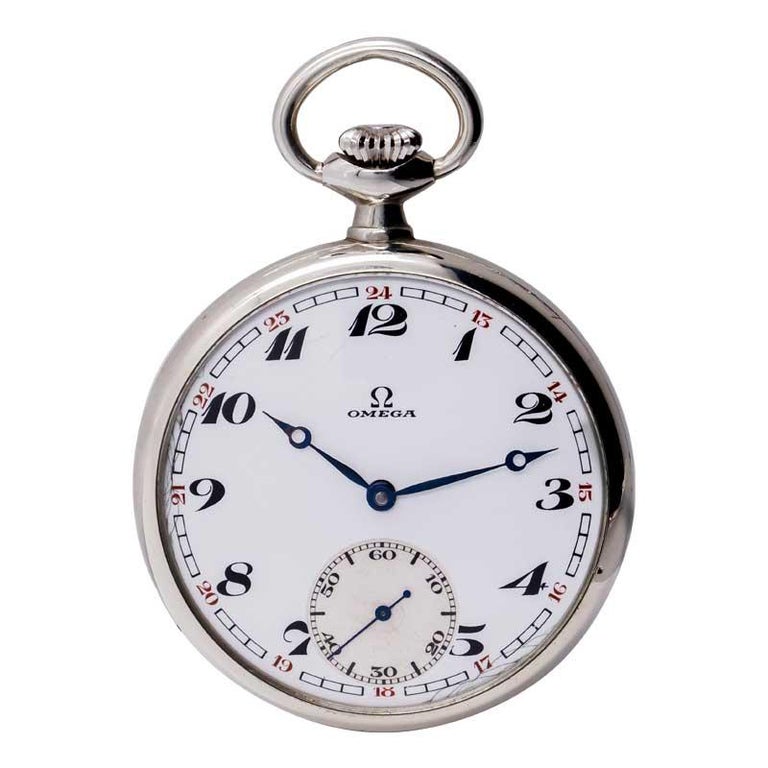 Omega Steel Open Faced Enamel Dial Pocket Watch from 1920's For Sale at ...