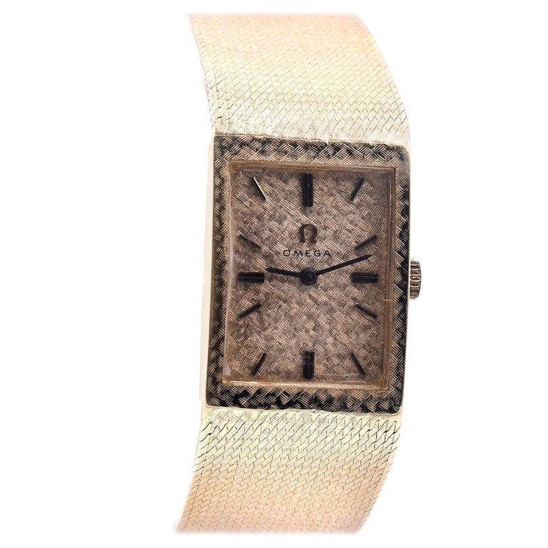 Omega Vintage 14 Karat Yellow Gold Rectangular Dress Watch 54.90 Grams ...