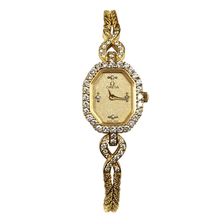 Omega Yellow Gold and Diamond Ladies Quartz Wristwatch at 1stDibs
