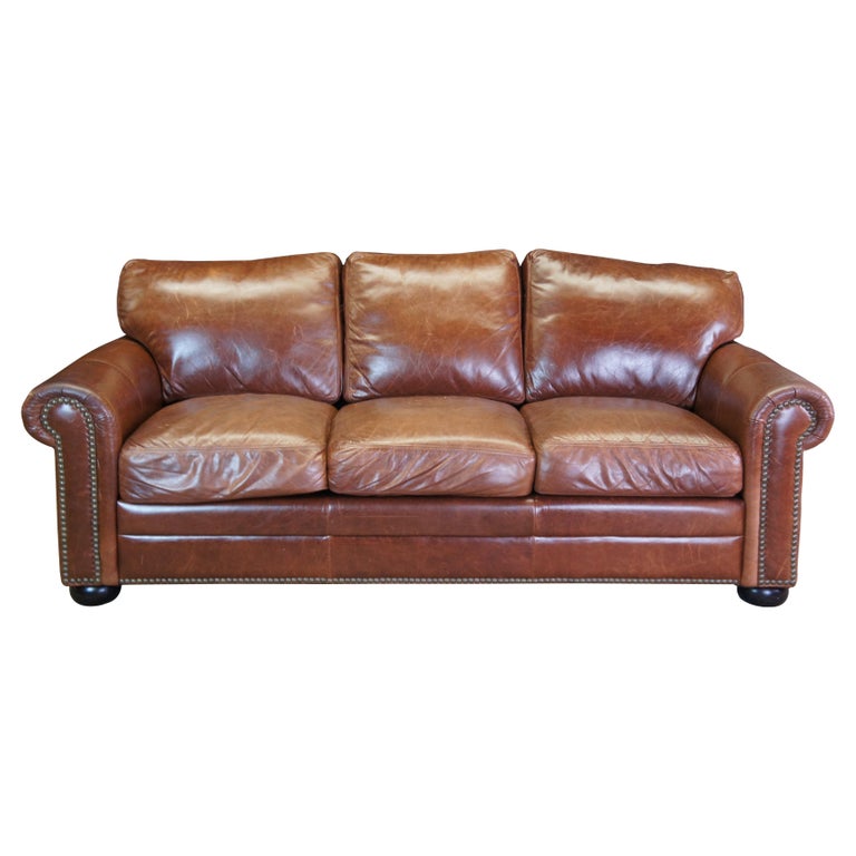 Omnia Traditional Savannah 3 Seat Brown Leather Rolled Arm Sofa Couch ...