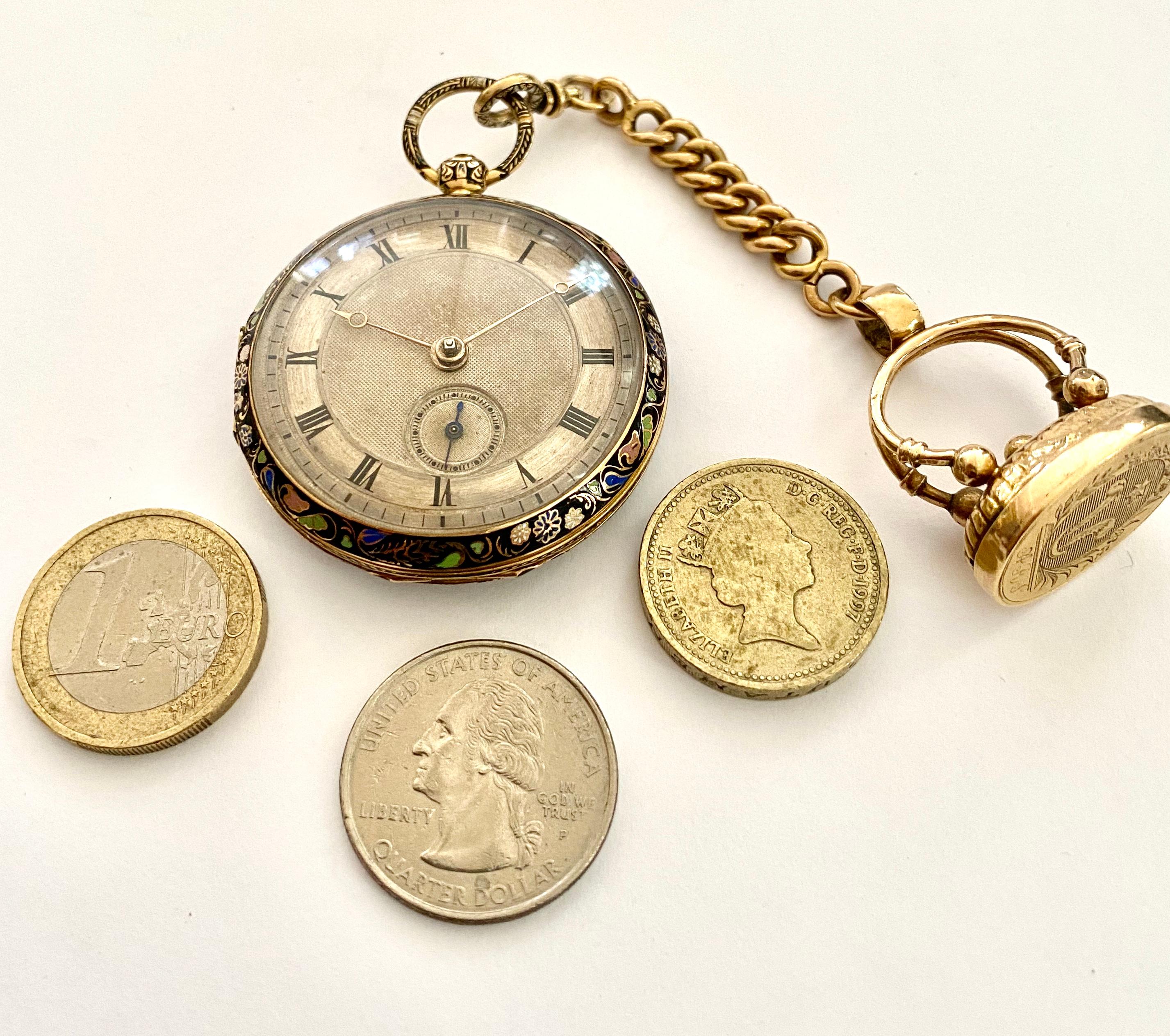 One '1' 18 Karat Yellow Gold Emaille Pocketwatch, Geneva, 1800 For Sale ...