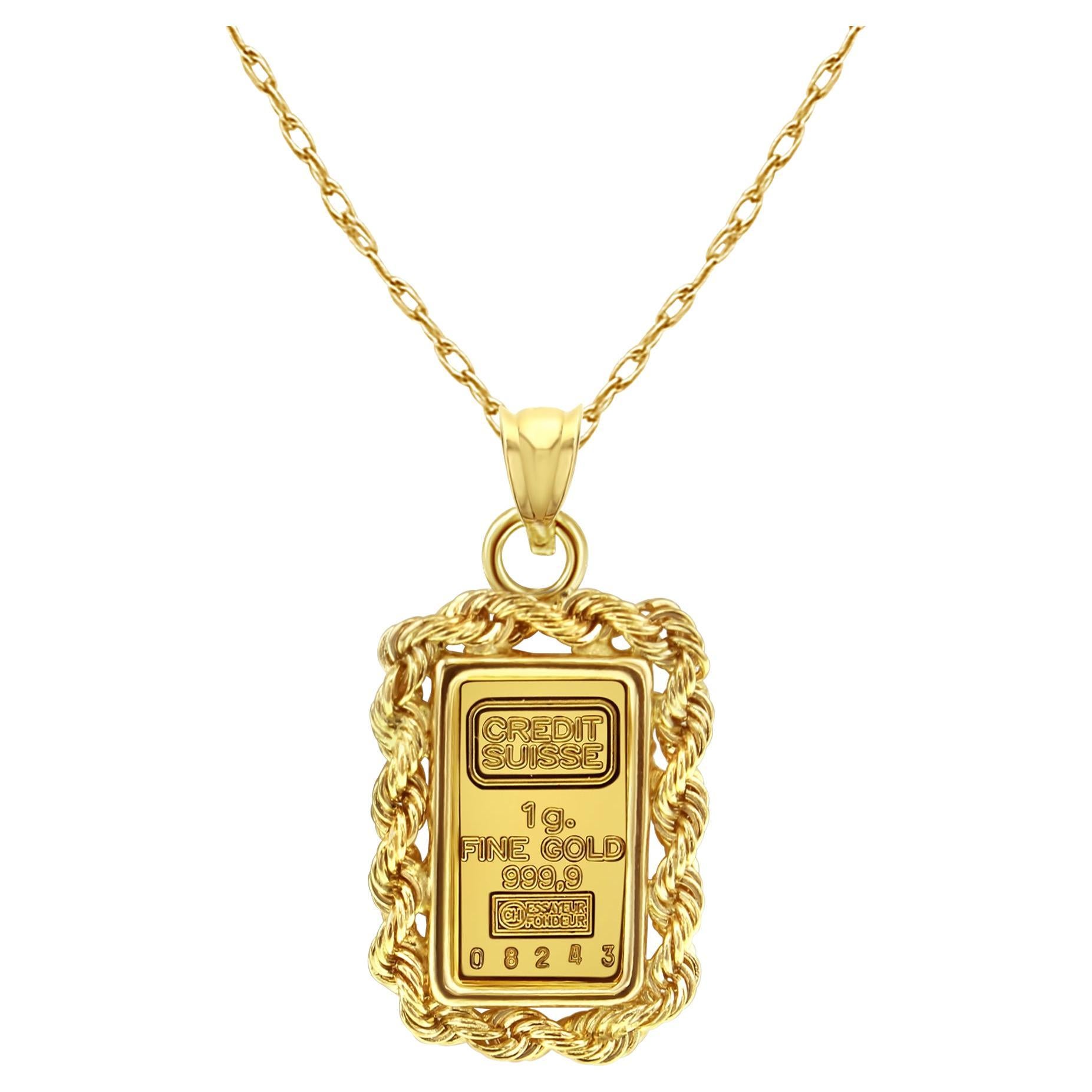 24k 5 Gram Credit Suisse Fine Gold Bar Pendant Charm with 14k Yellow ...