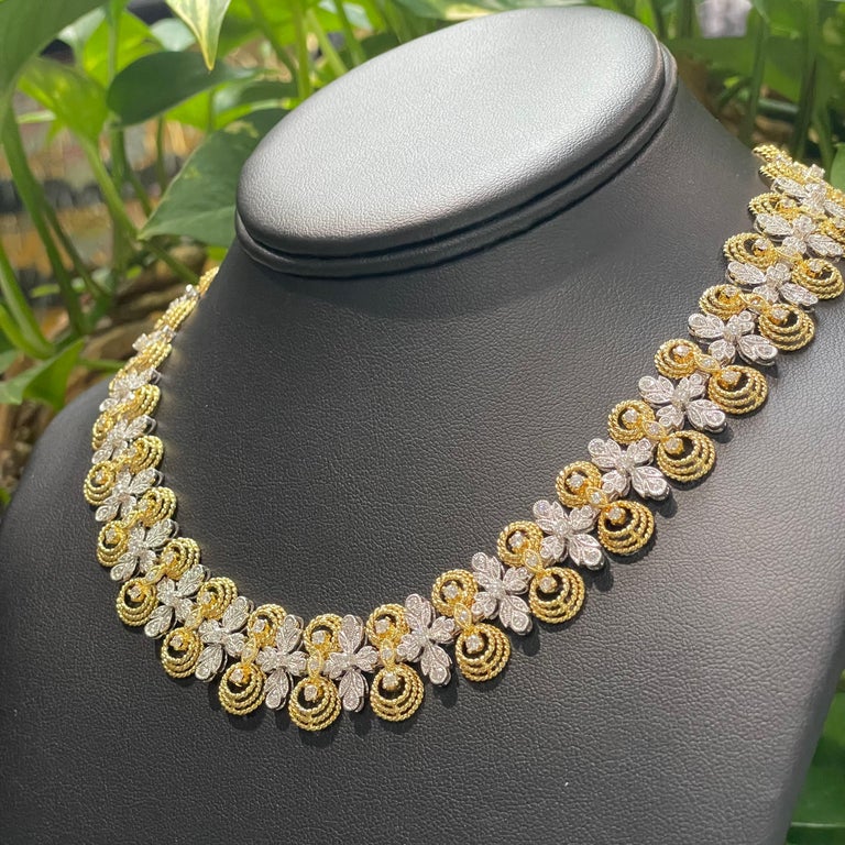 One of a Kind! 18K Solid Gold Floral 8.60CTW Diamond Necklace For Sale ...