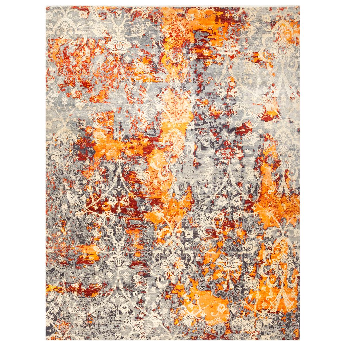 Contemporary Abstract Area Rug in Red, Handmade of Silk, Wool, "Serpent ...