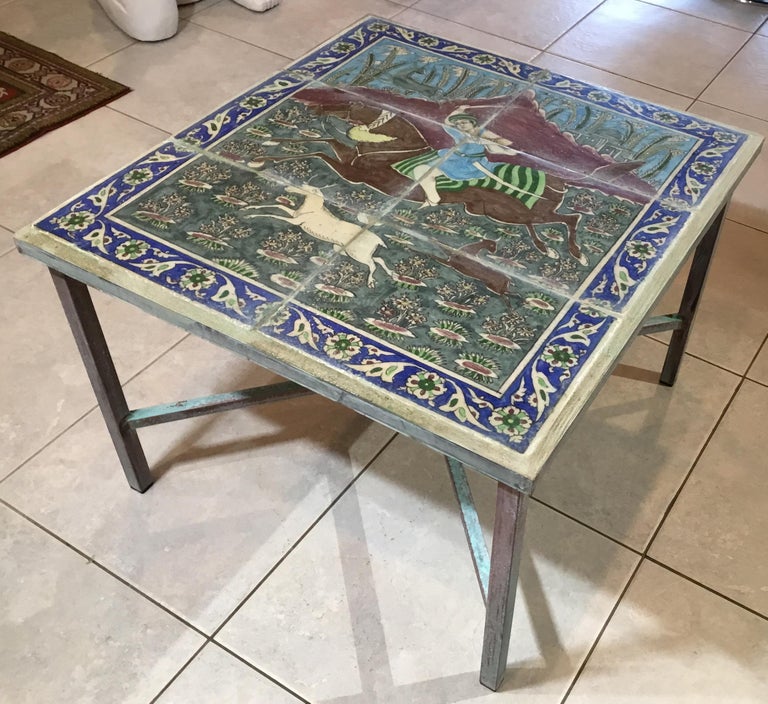 One of a Kind Antique Persian Tile Top Coffee Table at 1stDibs