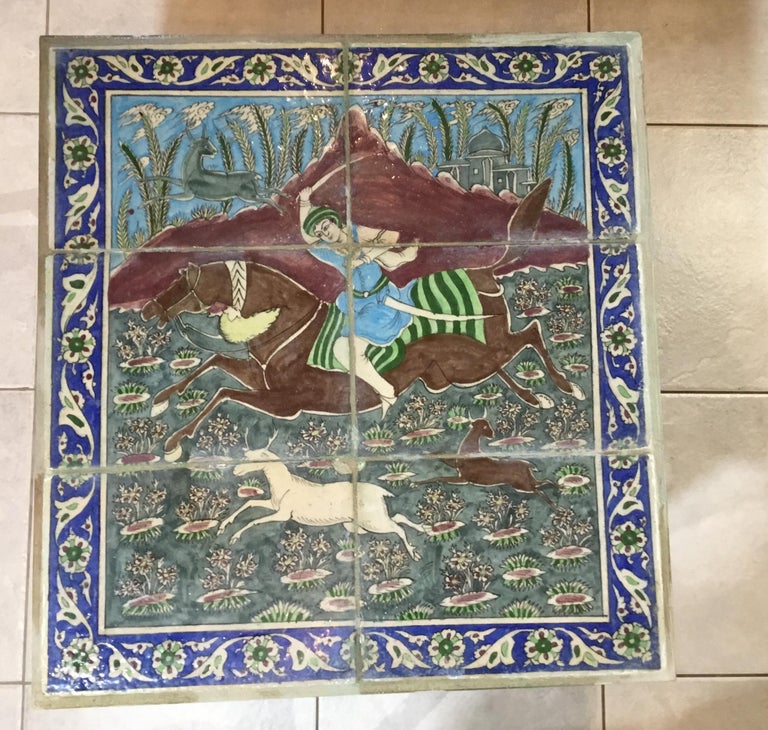 One of a Kind Antique Persian Tile Top Coffee Table at 1stDibs