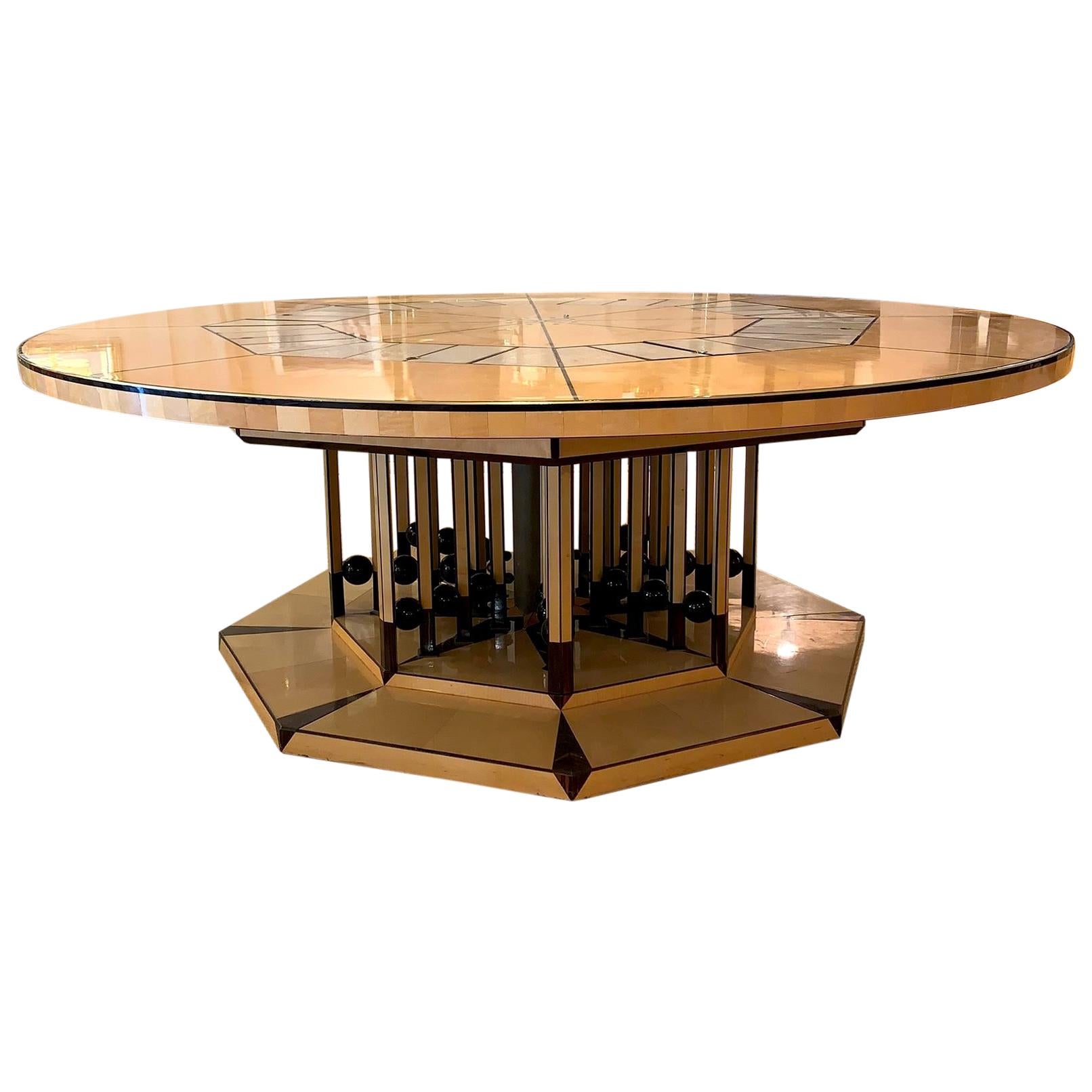 One of a Kind Artist Round Table of Mixed Woods, Brass and Stingray ...