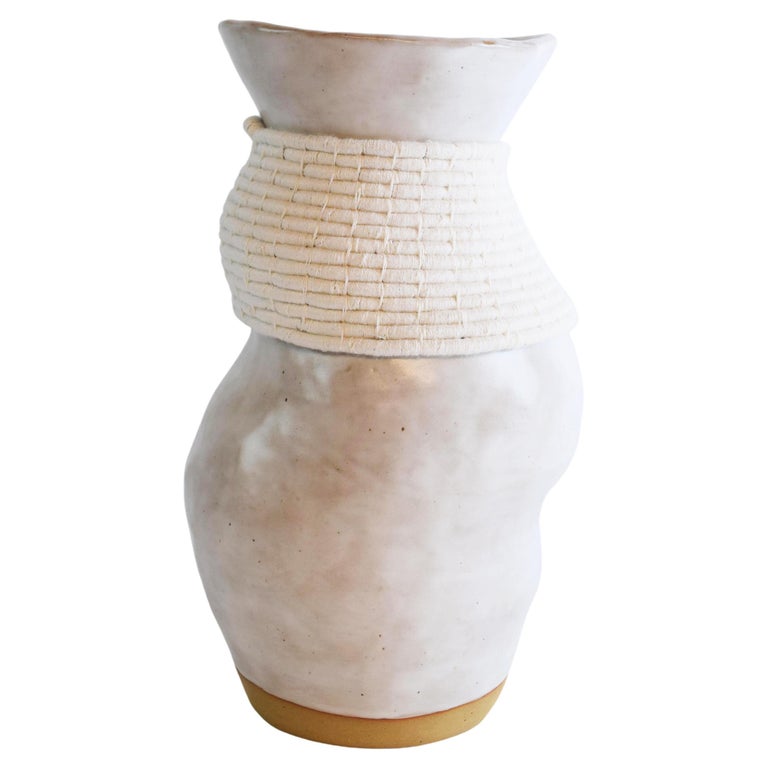 One of a Kind Asymmetrical Ceramic Vase #775, White Glaze, Woven White ...