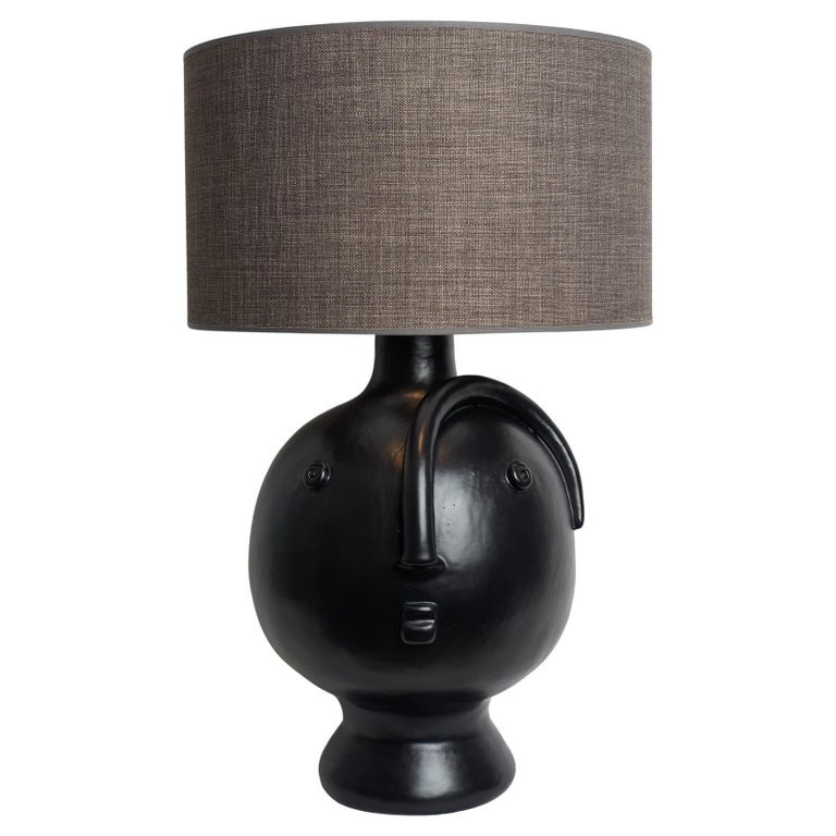 One of a Kind Black Ceramic Lamp Base Signed by Dalo For Sale at 1stDibs