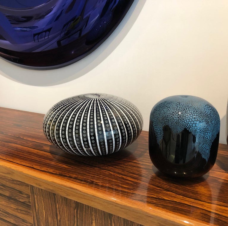 One of a Kind Blown and Watermarked Black and White Glass Vase at 1stDibs