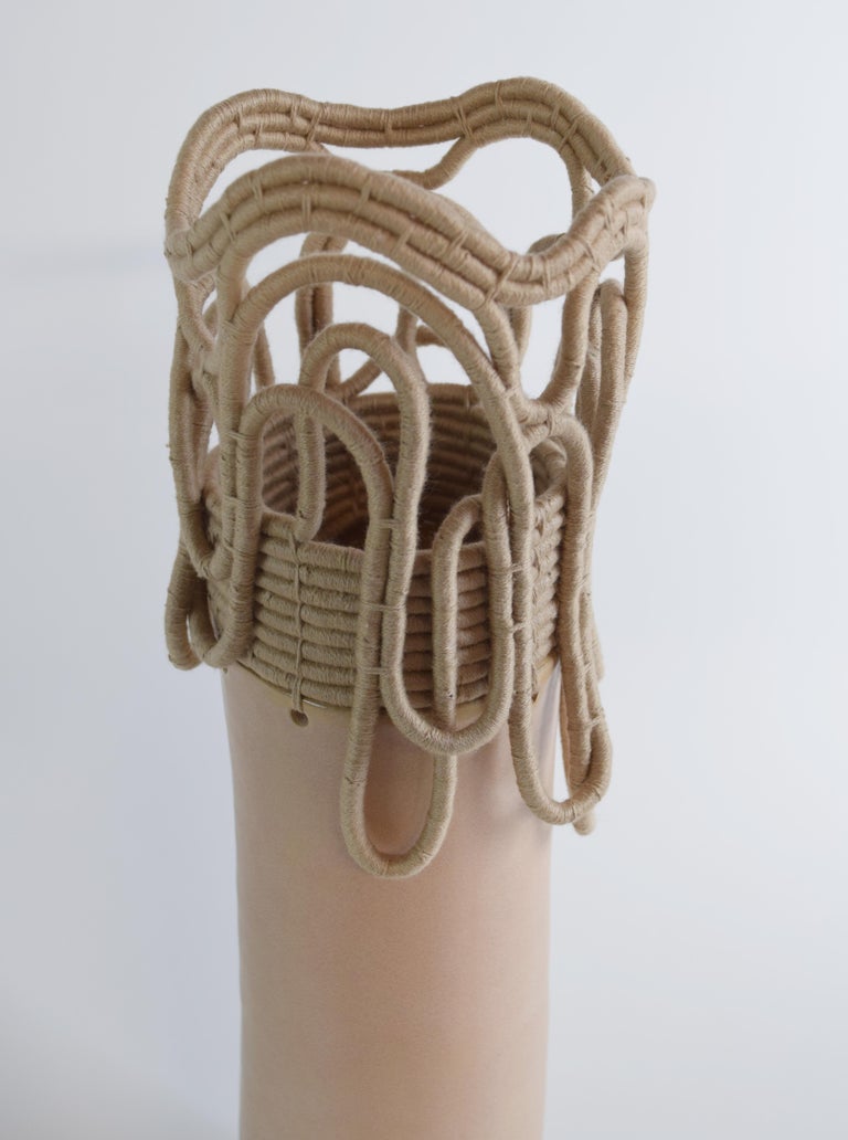 One of a Kind Ceramic and Woven Cotton Vessel #746 - Tan/Peach w. Tan ...