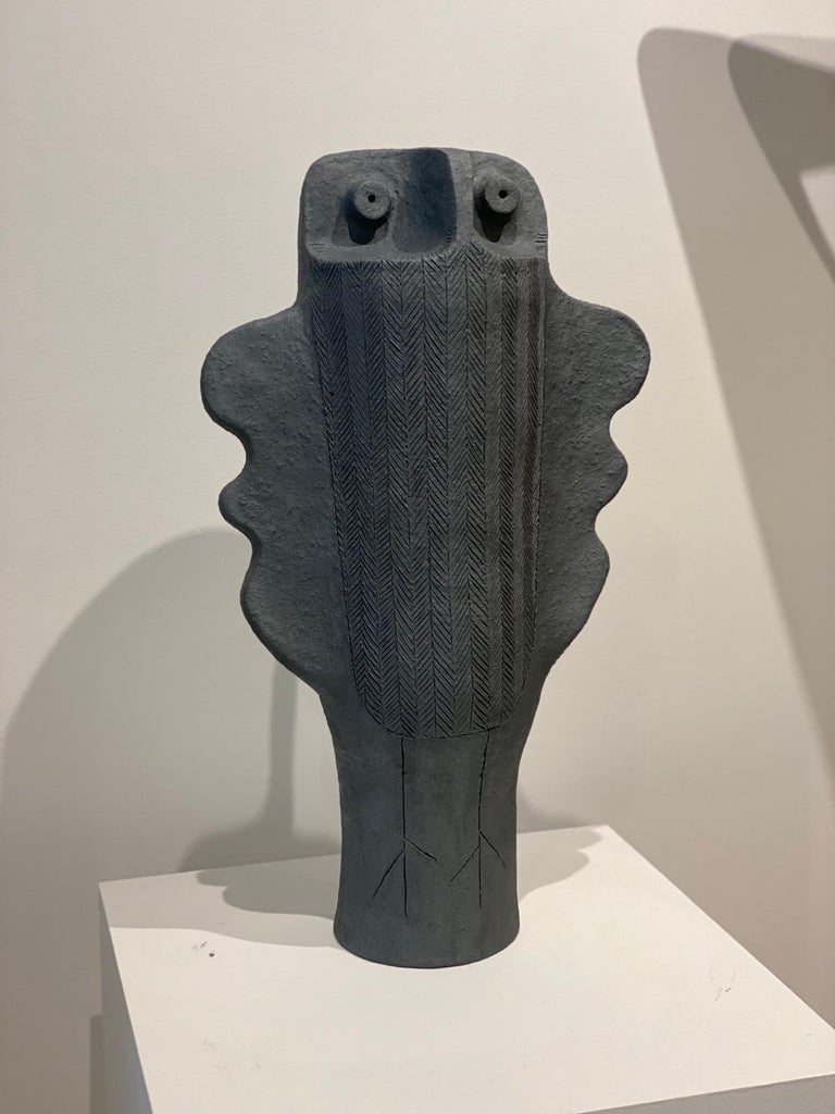 One of a Kind Ceramic Sculpture " Grey Owl " by BYL For Sale at 1stDibs