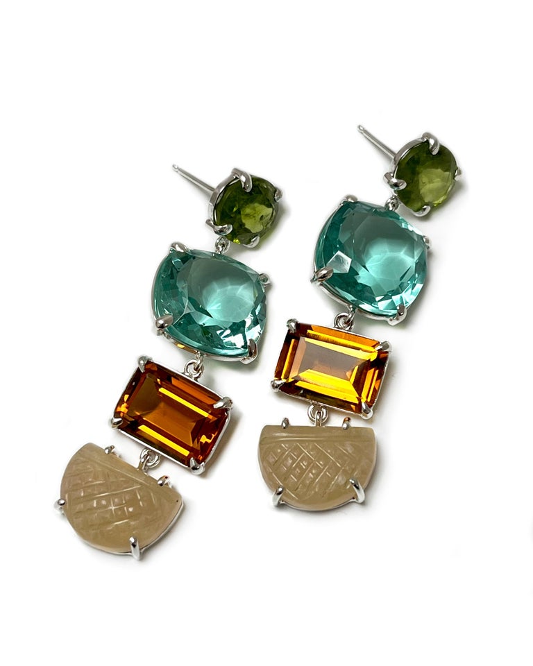 One of a kind Colorful Drop "Look" Earrings in Sterling Silver For Sale ...
